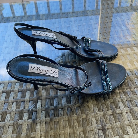 Diane B | Shoes | Diane B Navy Leather Heels Rhinestone Embellished ...
